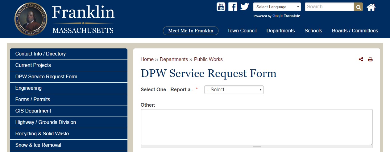 Franklin Matters: Pothole weather - reminder to use the DPW Service ...