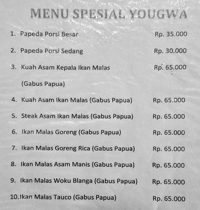 Harga Menu Yougwa Restaurant Kelapa Gading Restoran Manado