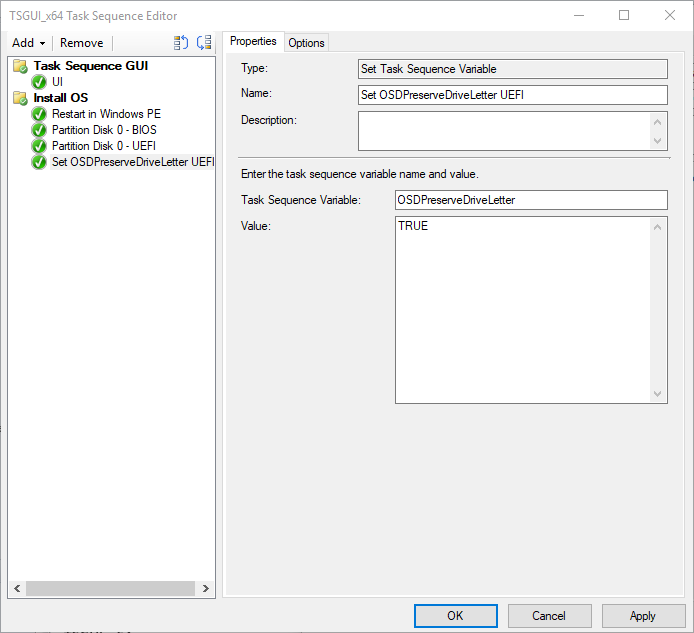 SCCM Task Sequence GUI - How to set up the TS to work with a GUI