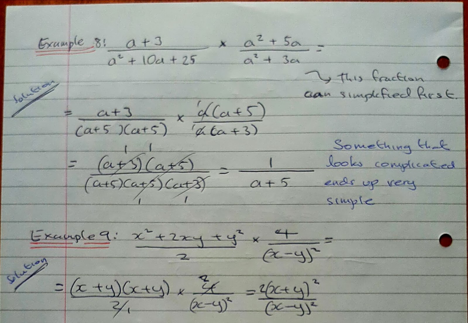 A Level Maths Notes: A2 - Multiplication of algebraic fractions