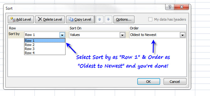 Microsoft Excel Tips: Sort Data from Left to Right (Sort data in Rows)