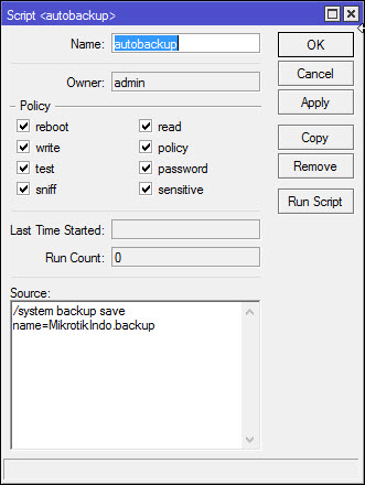 Auto Backup Konfigurasi Mikrotik dengan Script dan Scheduler - Kumpulan Tutorial Mikrotik Indonesia