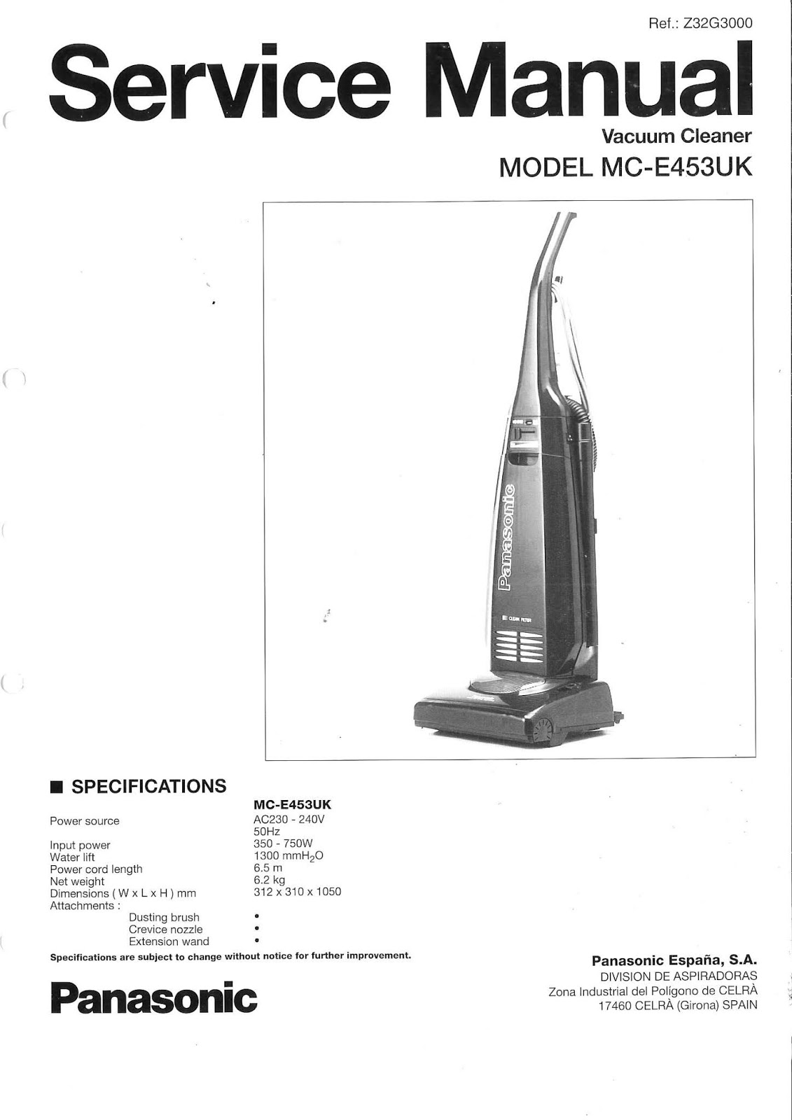 Panasonic MC-E453UK Service Manual