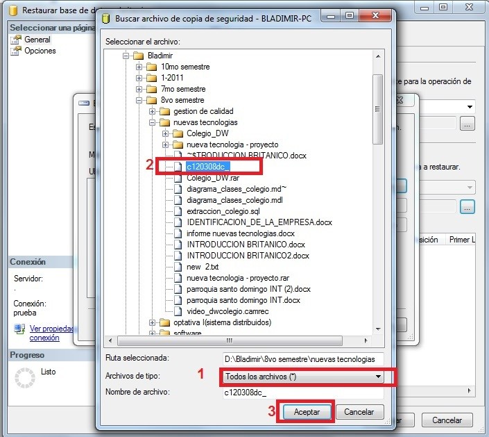 HARDWARE Y SOFTWARE: Restaurar una base de datos en nuestro SQL server.