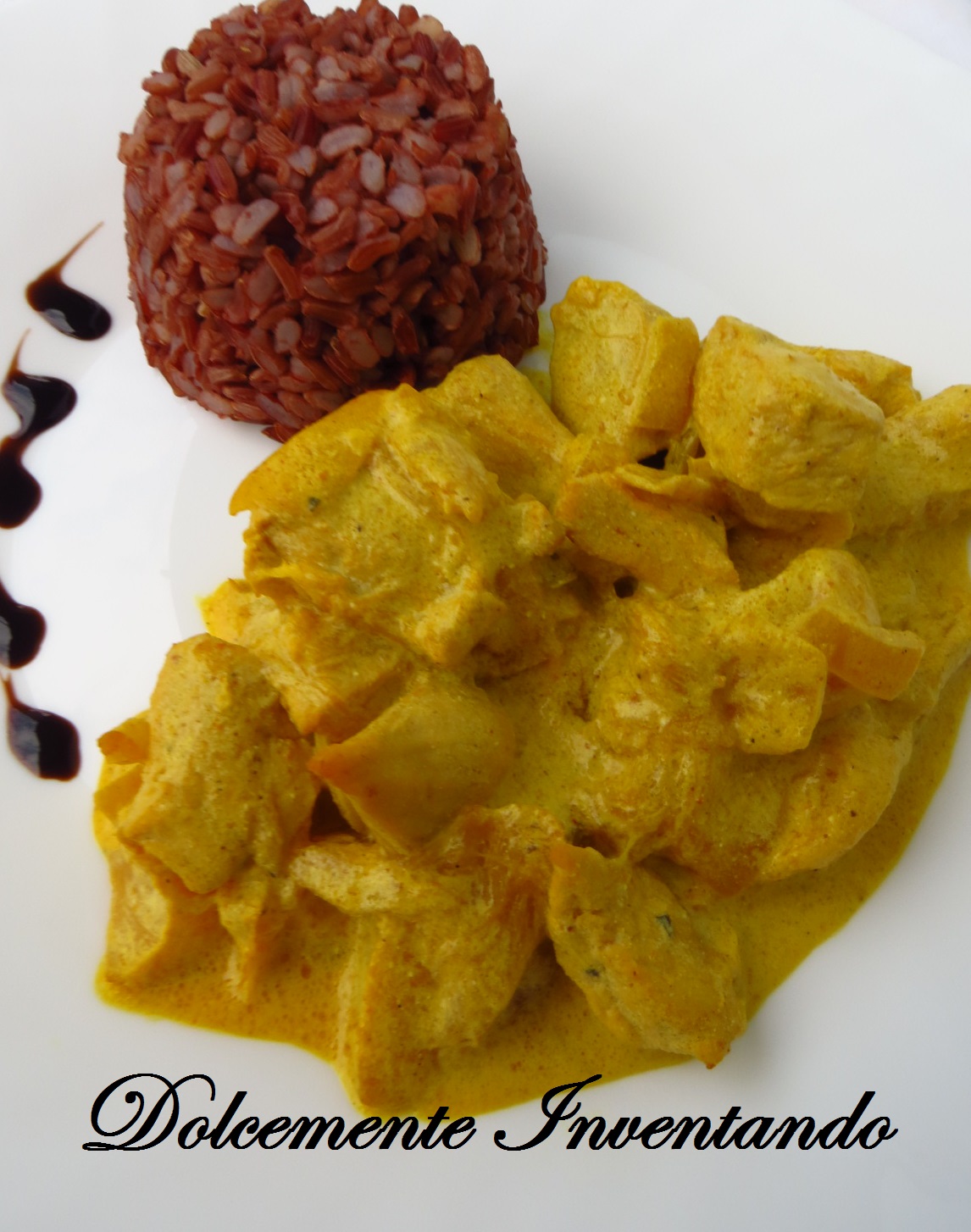 Pollo al mango, curry e panna acida con riso thai rosso – Dolcemente ...