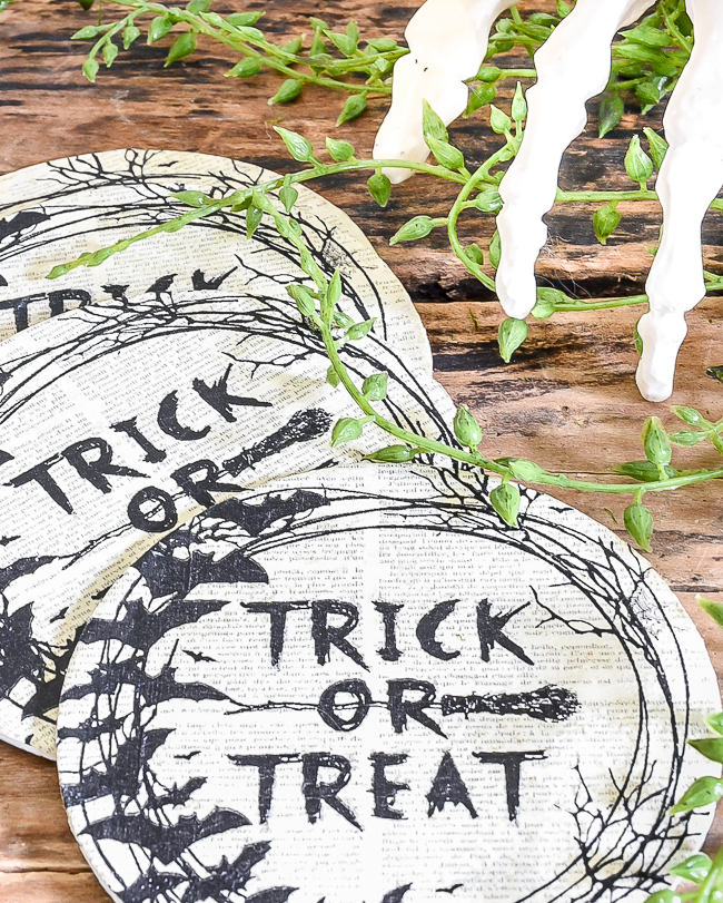 Fun and Easy Dollar Tree Halloween Coasters | Little House of Four ...