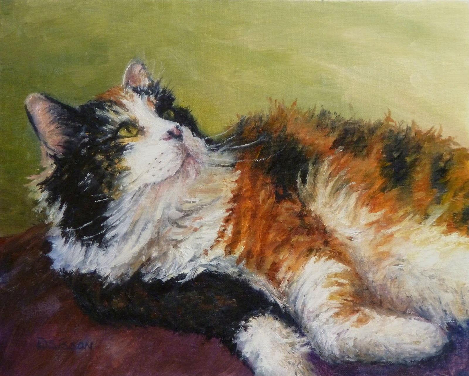 Daily Painting Projects: Calico in Repose Oil Painting Cat Art Pets Animals