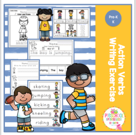 Action Verbs Writing Exercise (updated file) ~ Preschool Printables
