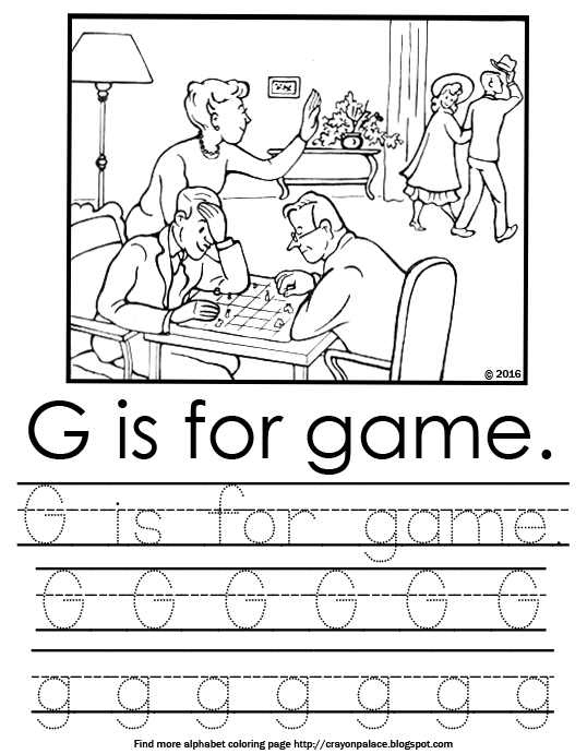 Crayon Palace: "G is for game" alphabet coloring page
