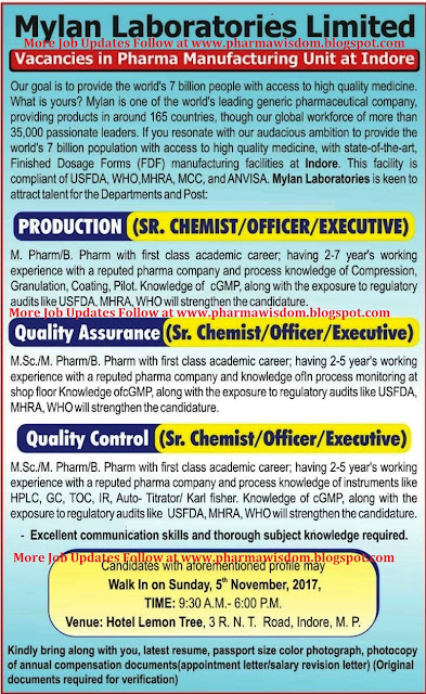 MYLAN LABORATORIES - Walk-In Interview for Multiple Positions on 5th ... MYLAN LABORATORIES - Walk-In Interview for Multiple Positions on 5th ...