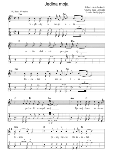 | AKUSTIČNA GITARA |: JEDINA MOJA AKORDI NOTE TABOVI