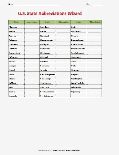Hawkins Academy Worksheet Boutique: U.S. State Abbreviations and ...