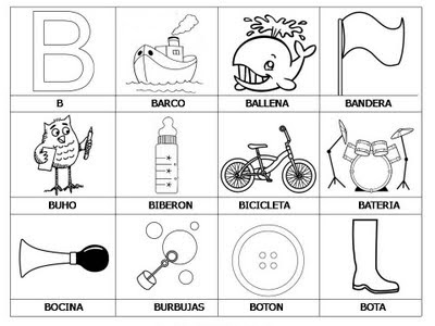 Laminas con dibujos para aprender palabras y colorear con letra: B ...