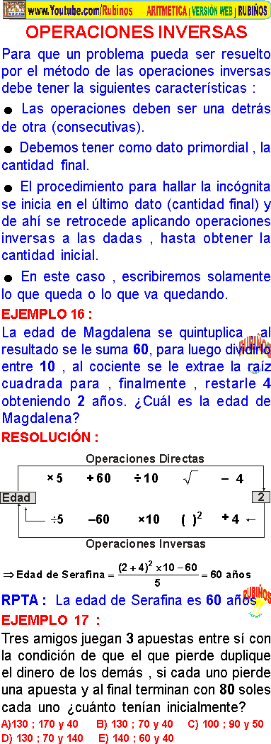 OPERACIONES INVERSAS EJERCICIOS RESUELTOS DE SECUNDARIA PDF
