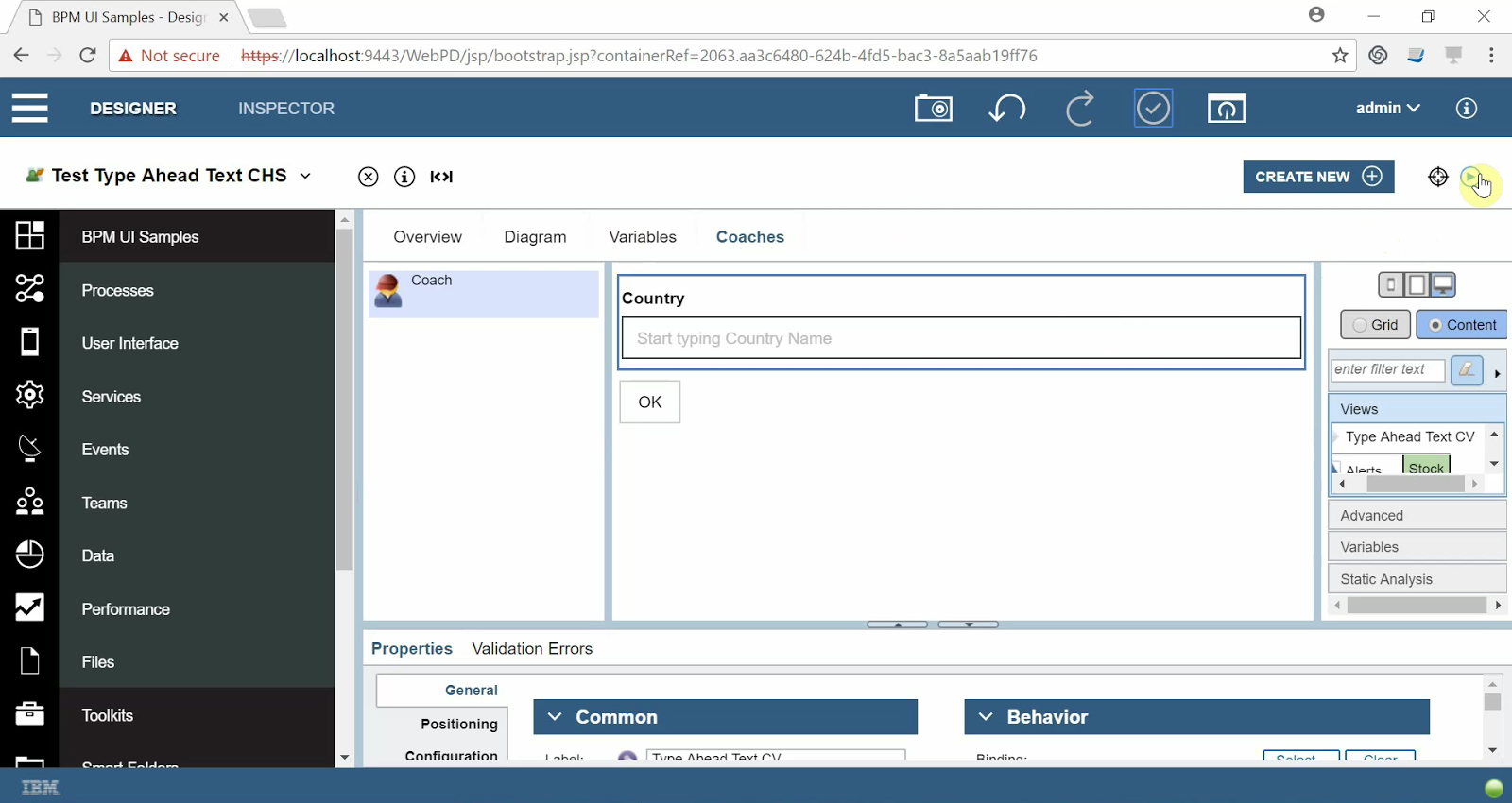 Type Ahead Text from List Sample in IBM BPM