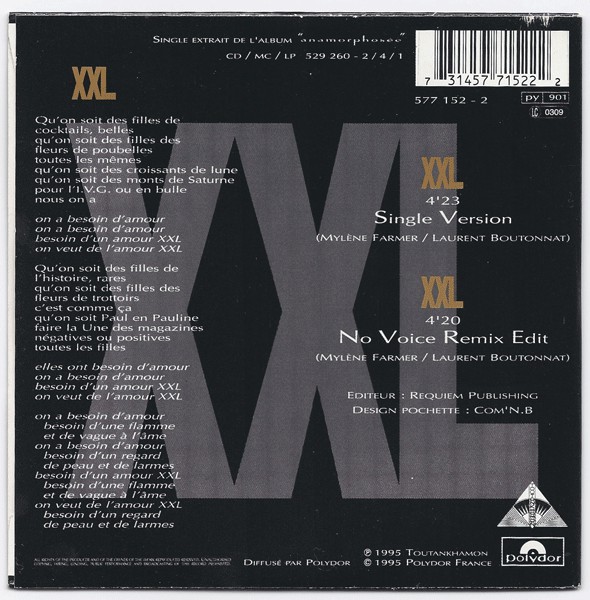 MUSICOLLECTION: MYLENE FARMER - XXL - CD2 Titres - 1995