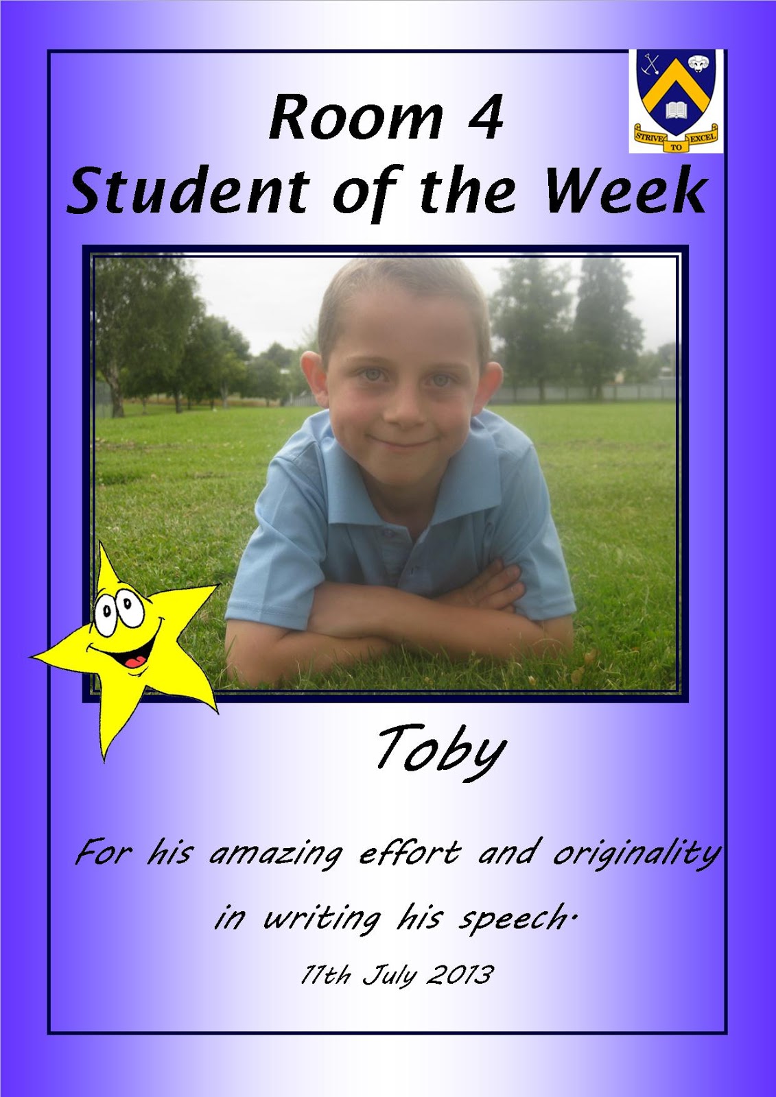 Room 4 Lawrence Area School: Student of the week - Toby