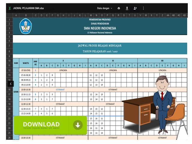 Contoh Format Jadwal Pelajaran SMA Format Excel - Dokumen Sekolah Kita