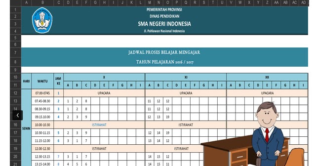 Contoh Format Jadwal Pelajaran SMA Format Excel - Dokumen Sekolah Kita