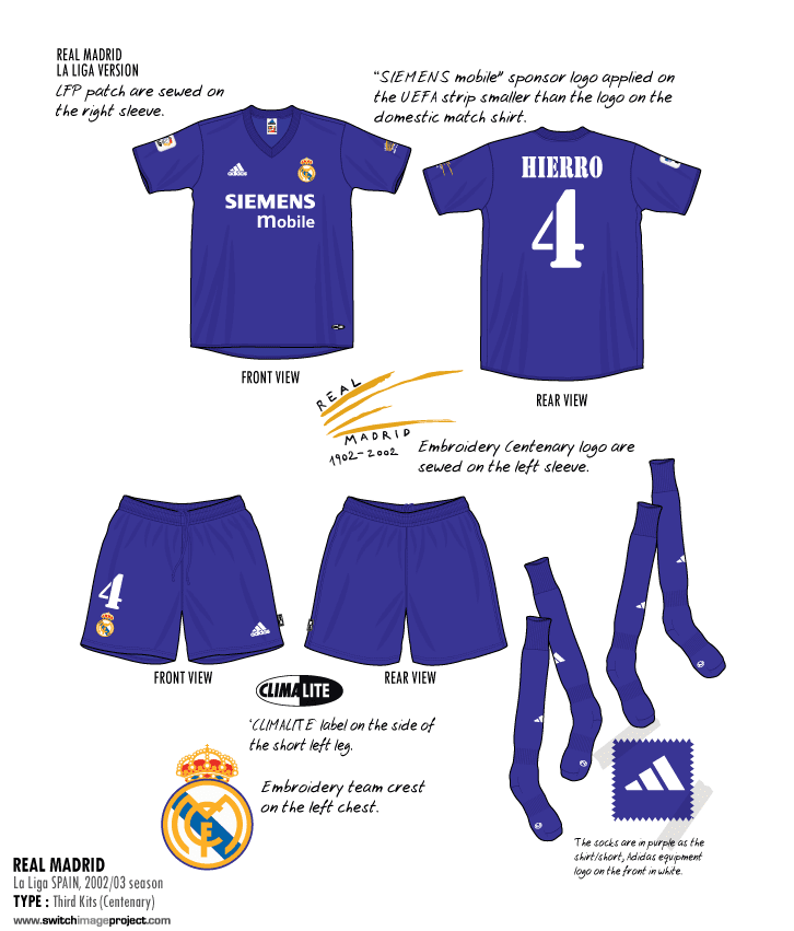 Football teams shirt and kits fan: Real Madrid 2002-03 purple kits