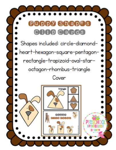 Puppy Shapes Clip Cards ~ Preschool Printables
