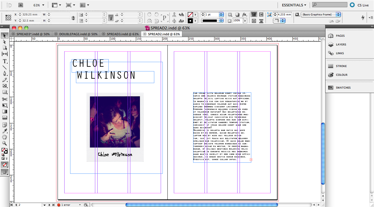 Design Practice: InDesign...Chloe Double Page Spread.