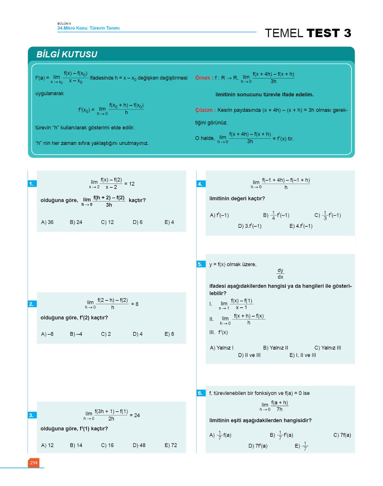 Türev Soruları #1 (Türevin Tanım) - Sayısalla - Hadi Sende Sayısalla