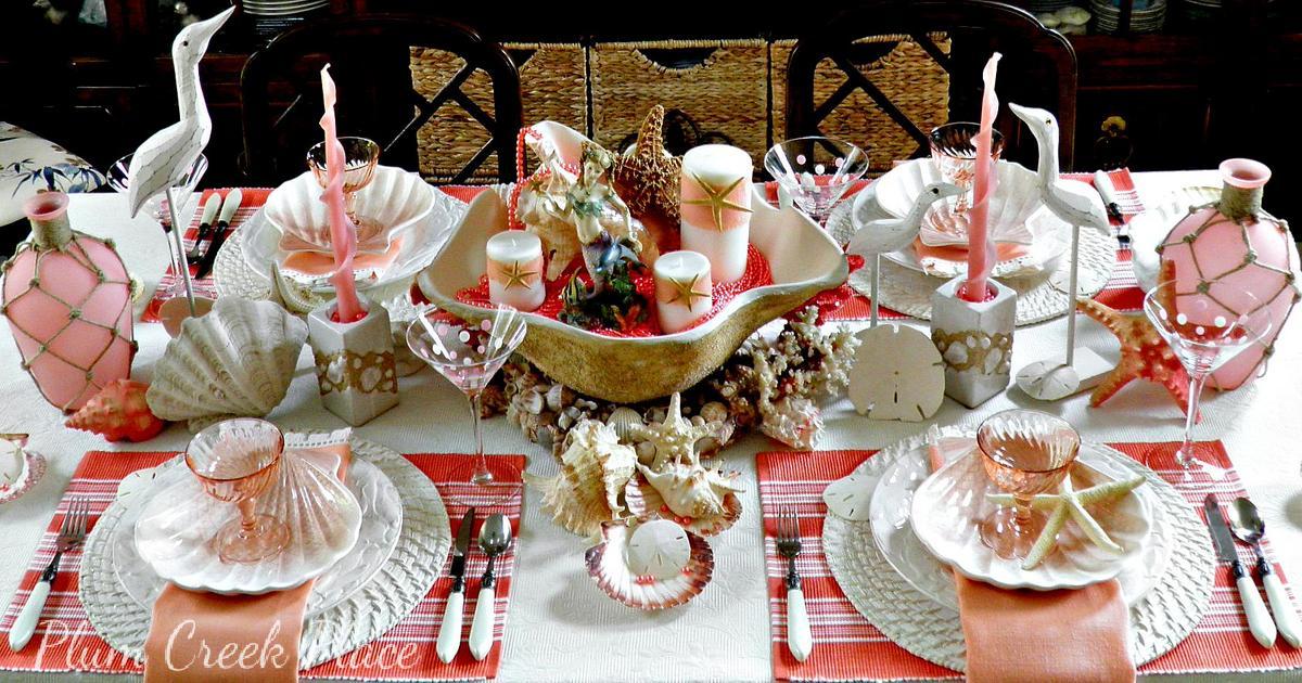 Plum Creek Place: DIY Giant Clam Shell And Sunrise Seashell Tablescape