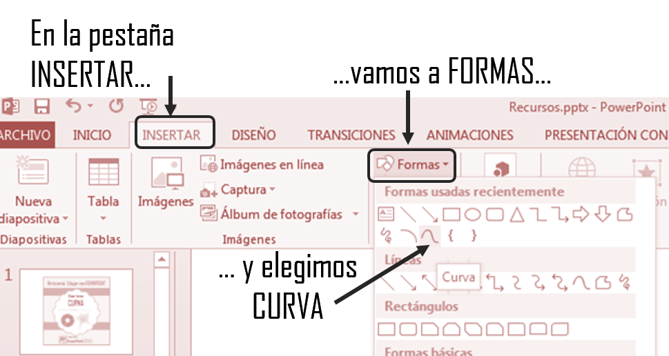 Minitutorial Powerpoint. Combinar formas: CURVA | Cortar, Coser y Crear