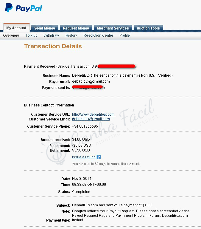 Primeiro pagamento do DebadiBux | Ganha Dinheiro na Net
