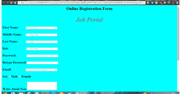 Create An Online Registration Form For Job Portal.
