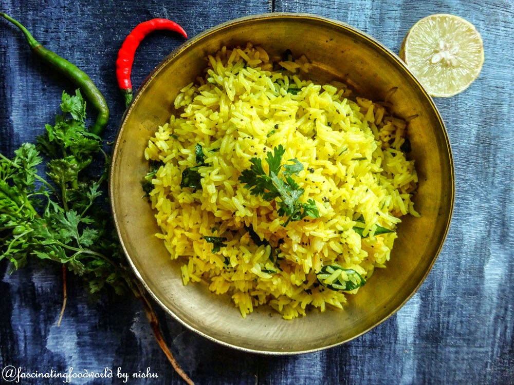 Lemon rice {Vegan + Gluten-free + Jain}