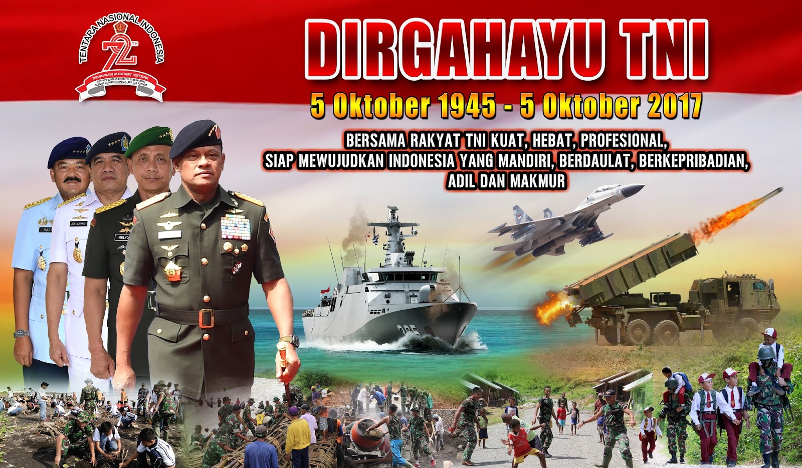 Empat jenis banner HUT TNI ke 72 yang dapat dipasang di jajaran TNI ...