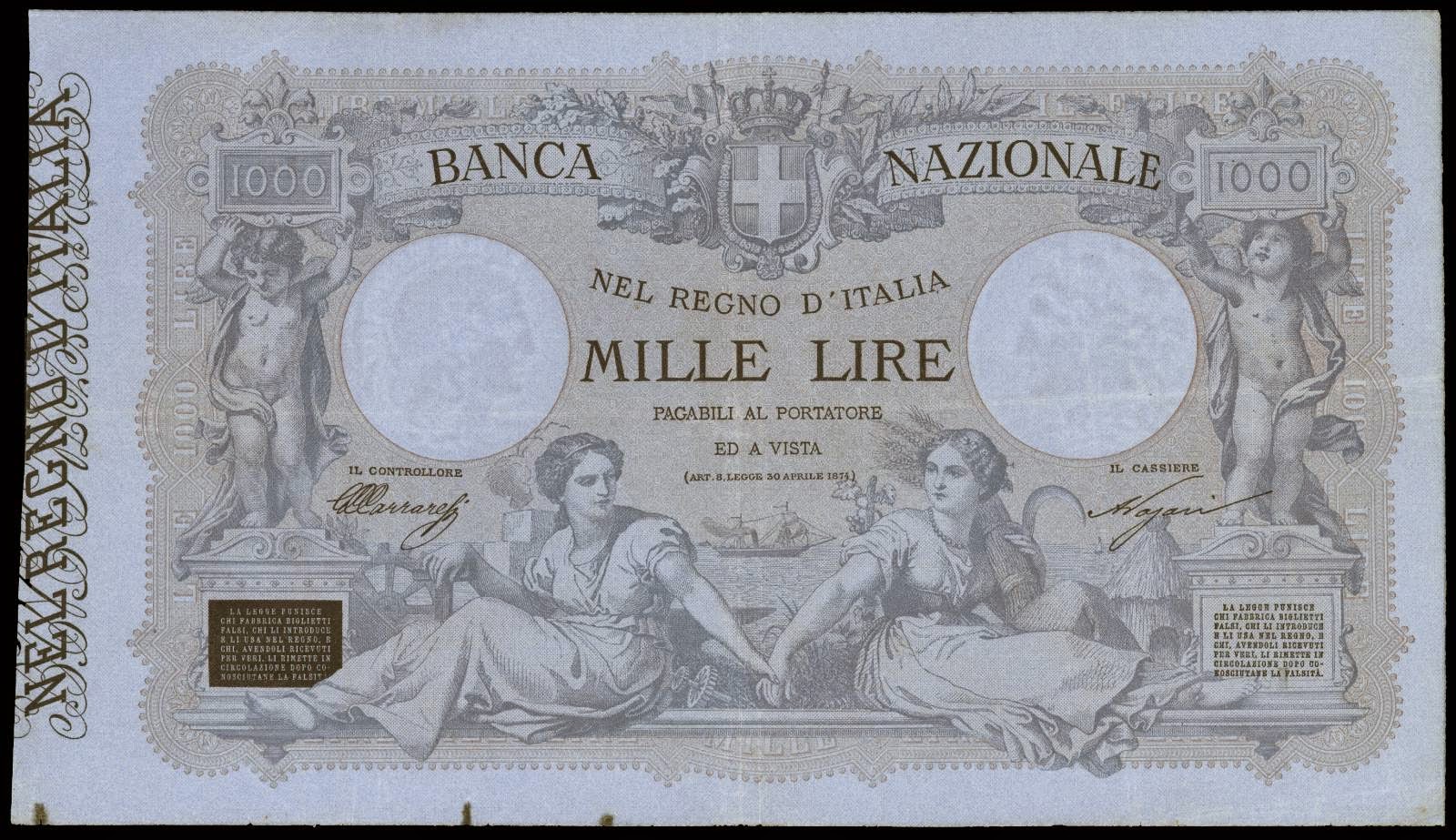 Italy 1000 Lire banknote 1891 Banca Nazionale Nel Regno d’Italia|World ...