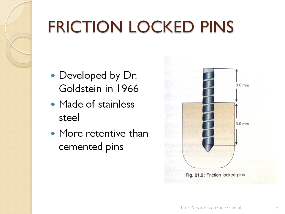 Dental Notes: Pin Retained Restorations NOTES
