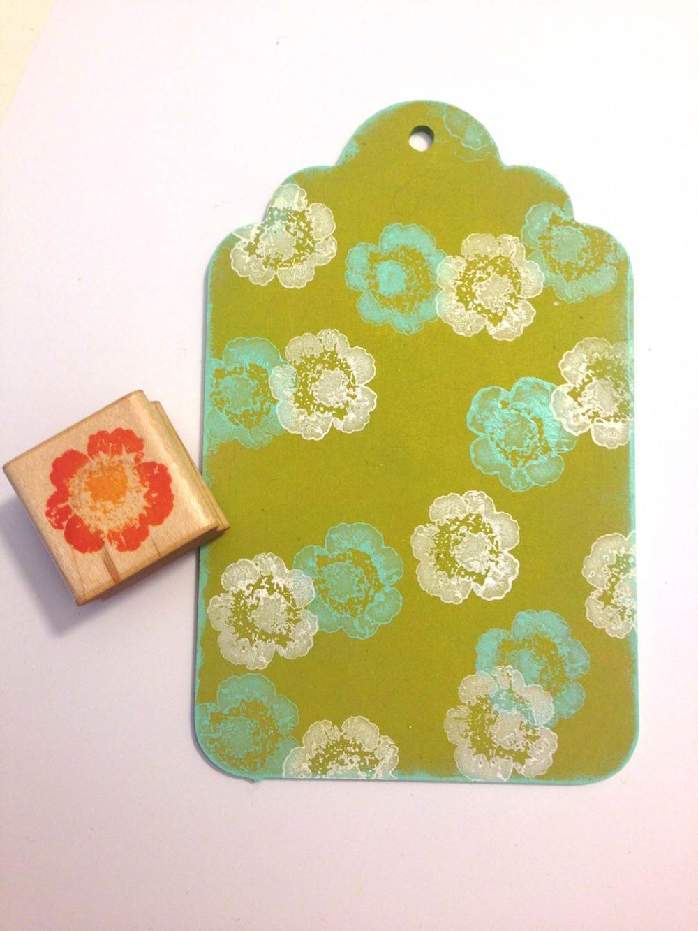 Paint stamping a wood tag