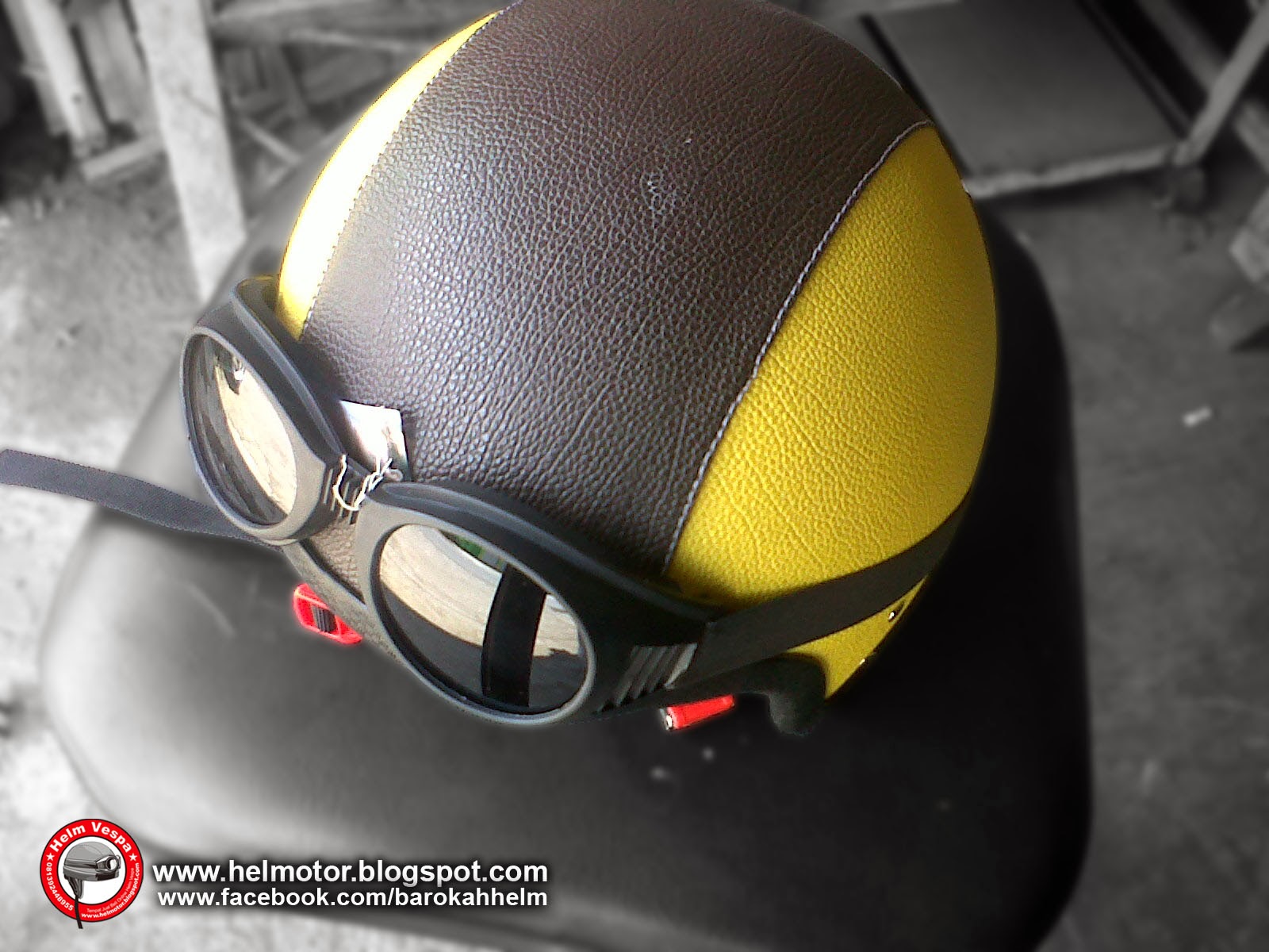 Helm Retro Kuning Coklat ~ Helm Vespa