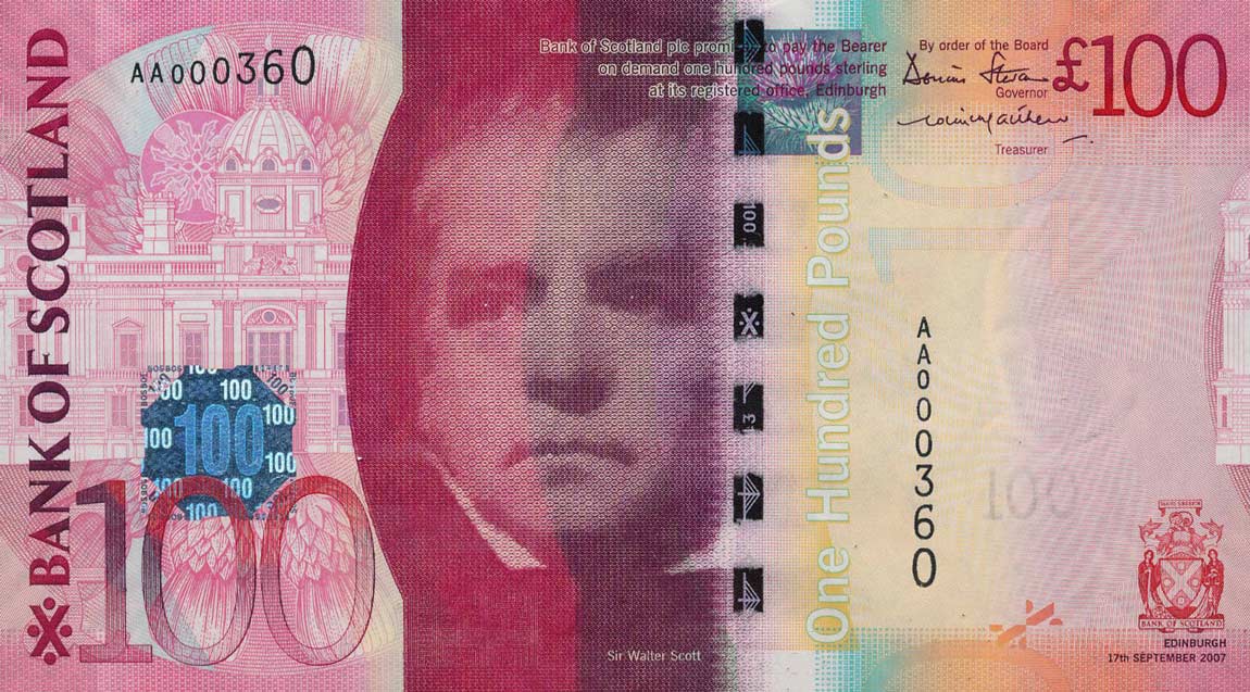 My Currency Collection: Bank of Scotland 100 Pounds Sterling banknote ...