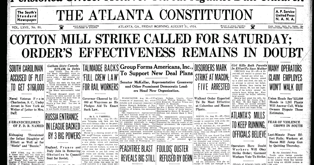 New Worker Features: US history: The Great Textile Strike of 1934