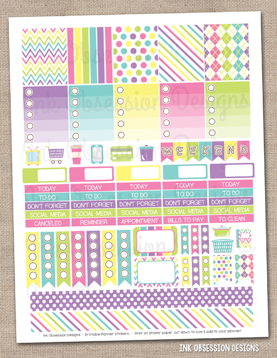 Ink Obsession Designs: New! Weekly & Icon Printable Sticker Sets