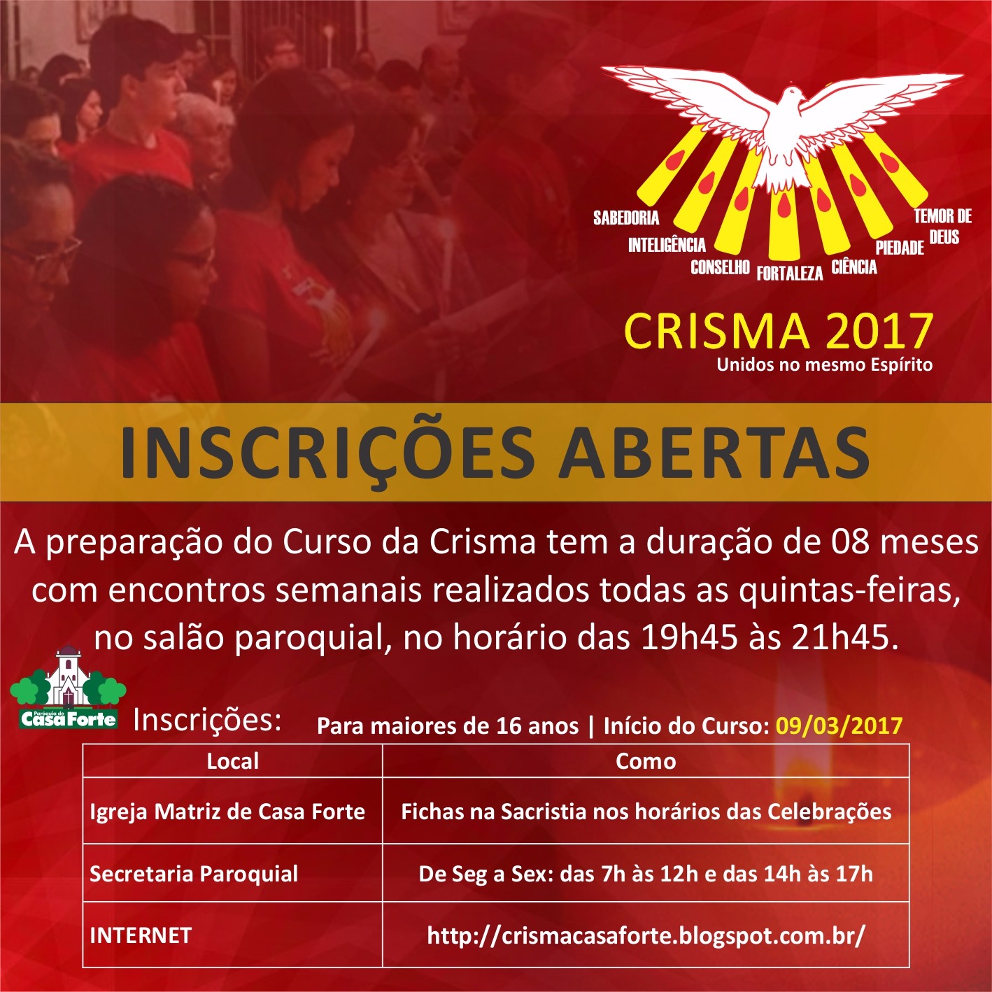 Começou a inscrição para a CRISMA 2017. Venha dar o seu "SIM"