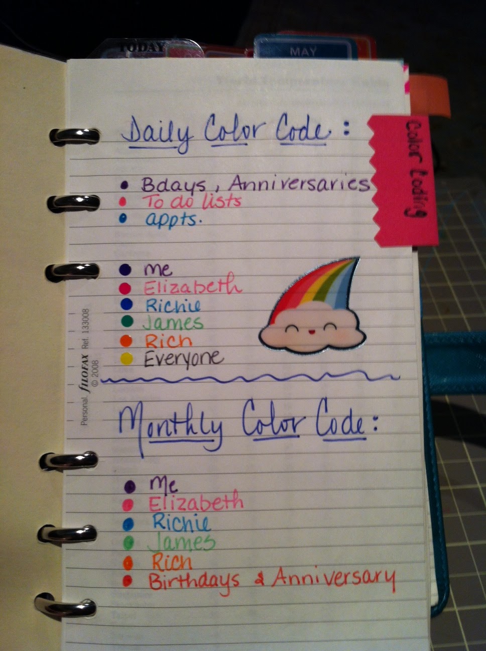 Team Filofax: my color coding system for my filofax
