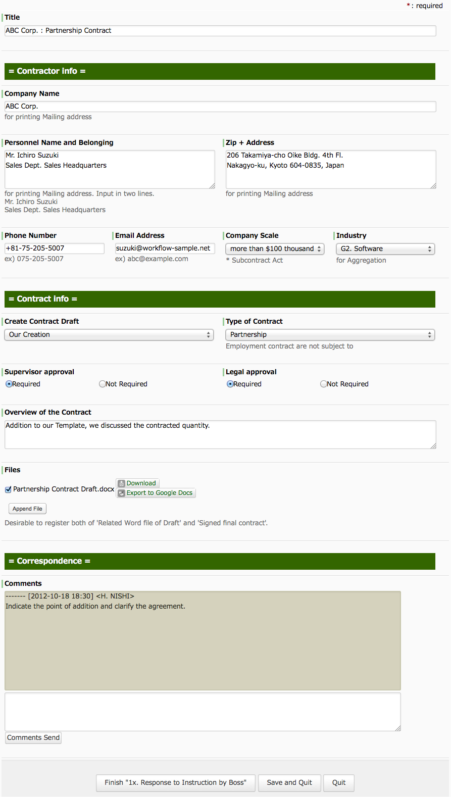 Workflow Sample: Contract Progress Management in Workflow