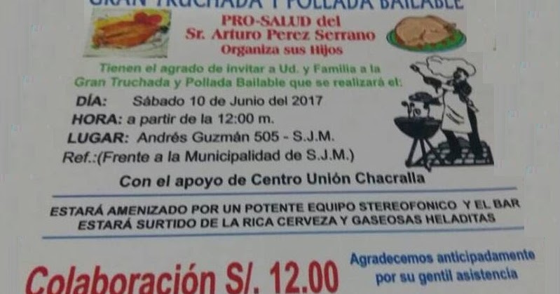 POLLADA Y TRUCHADA BAILABLE PRO SALUD DEL SEÑOR ARTURO PEREZ SERRANO ...
