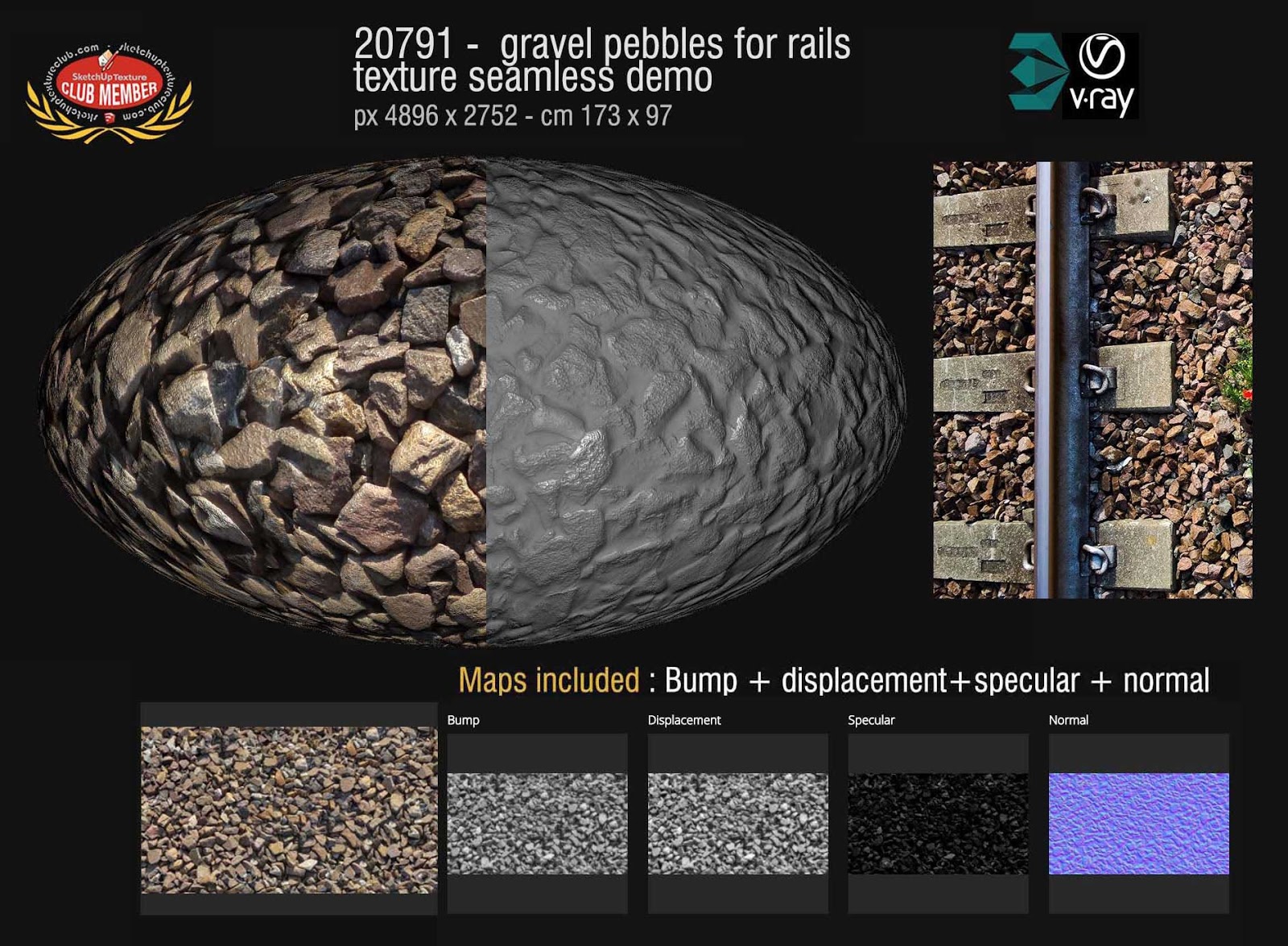 SKETCHUP TEXTURE: Gravel pebbles for rails texture seamless and maps