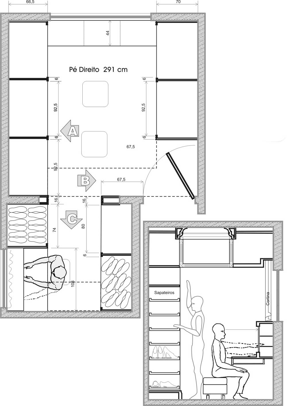 Arteiro Verde: Closet - Planta Baixa e elevação C (segunda versão)