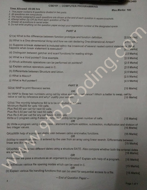 CSE-101 | Computer Programming | C programming | LPU END TERM PAPER CSE-101 | Computer Programming | C programming | LPU END TERM PAPER
