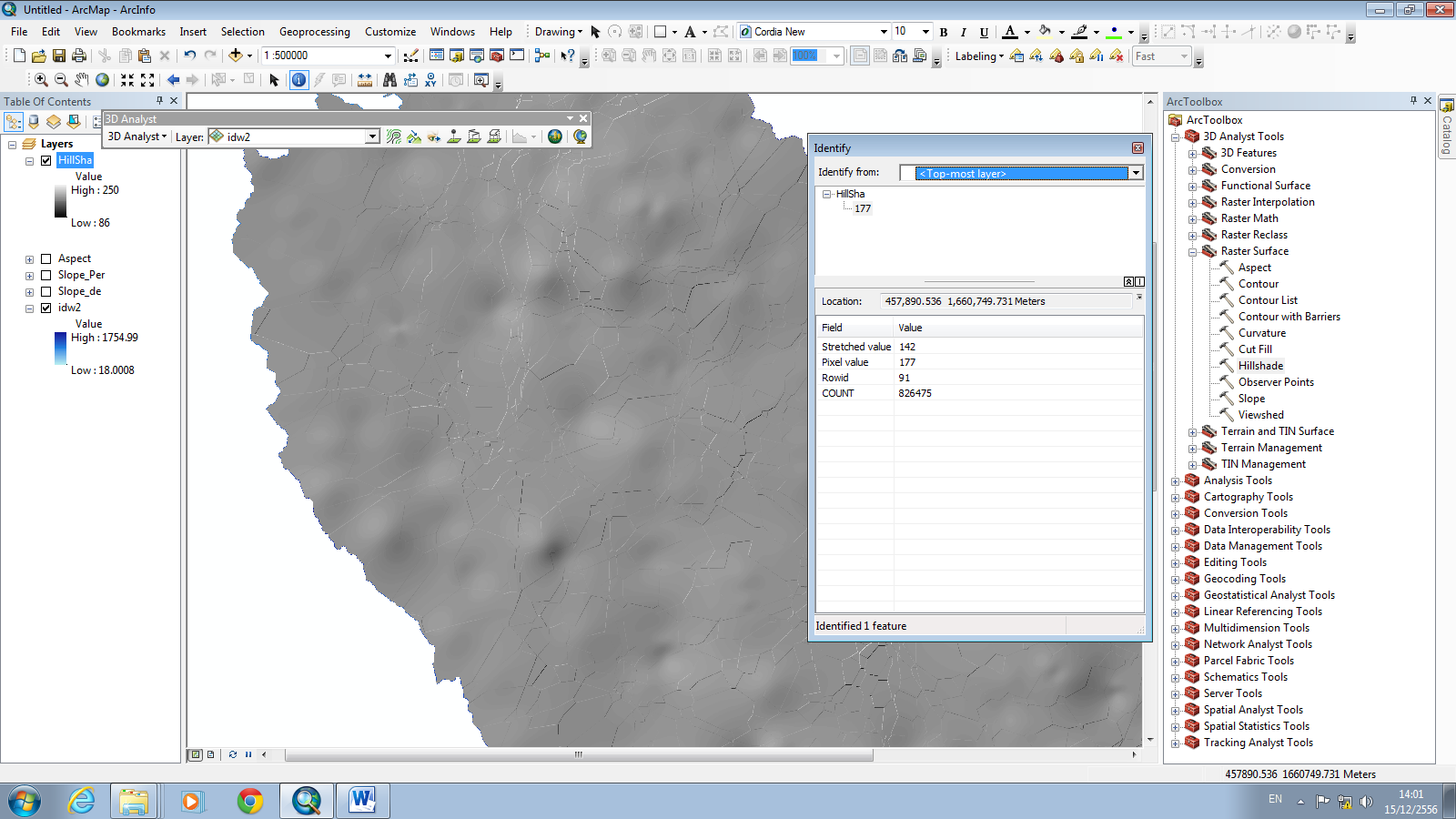 วิธีการใช้โปรแกรม ArcMap 10: 6.การวิเคราะห์วิเคราะห์พื้นผิว Surface ...