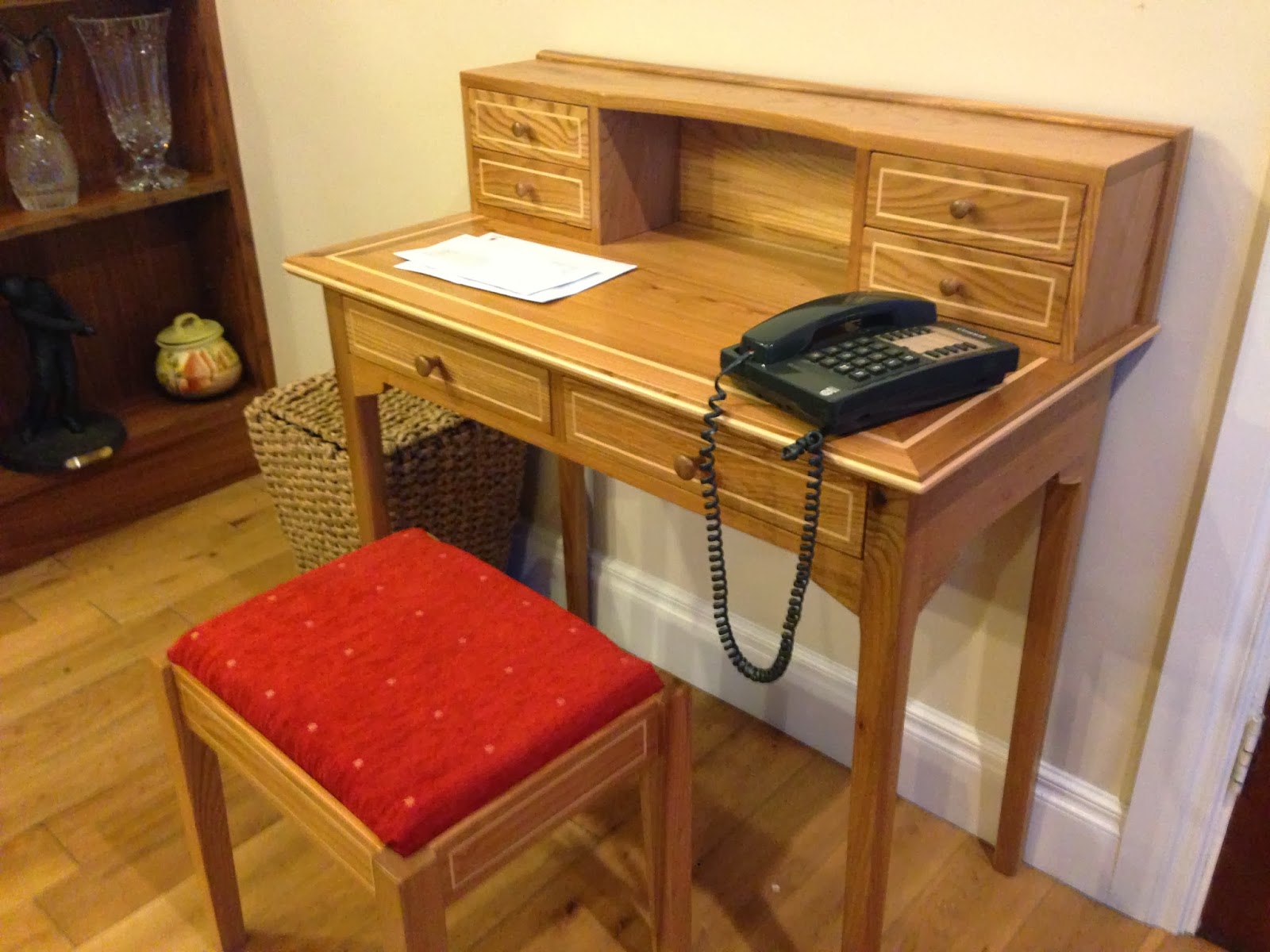 Avoca Furniture Design: Elm Desk/Stool with Sycamore Inlays