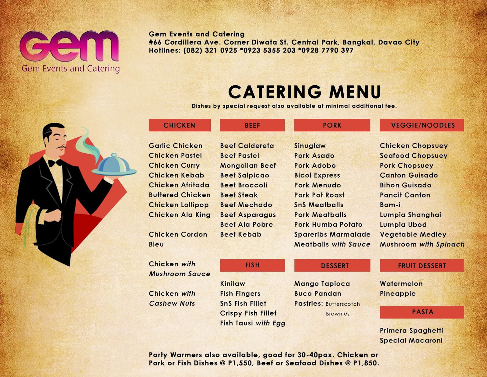 Gem Catering Services: GEM Catering Menu